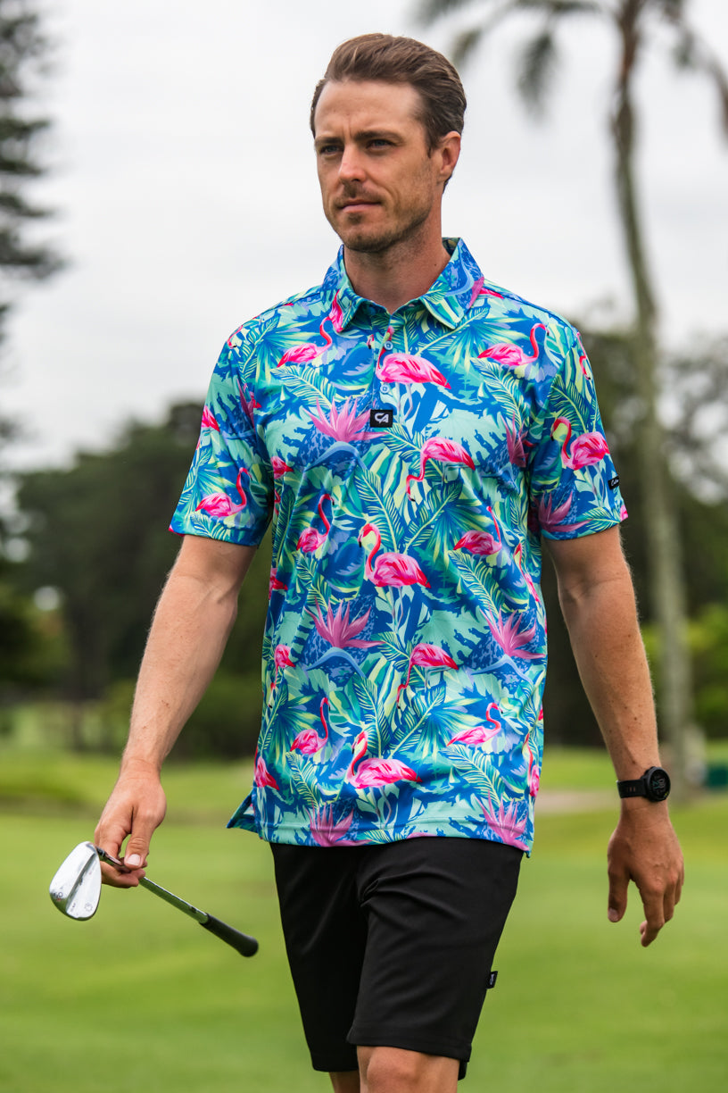 CA Funky Polo | Pastel Dazzle Flamingos – Custom Golf Global AU